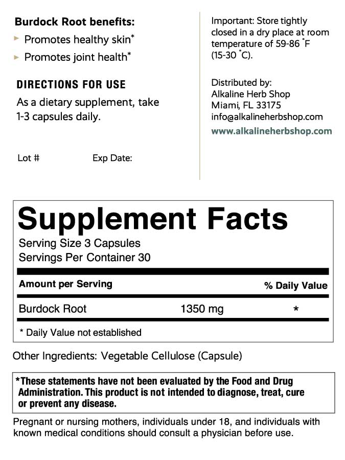 Burdock Root Pills | Burdock Root Supplement Capsules (90) – Alkaline ...