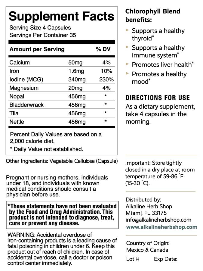 Chlorophyll Supplement Capsules (140) | Alkaline Chlorophyll Pills ...