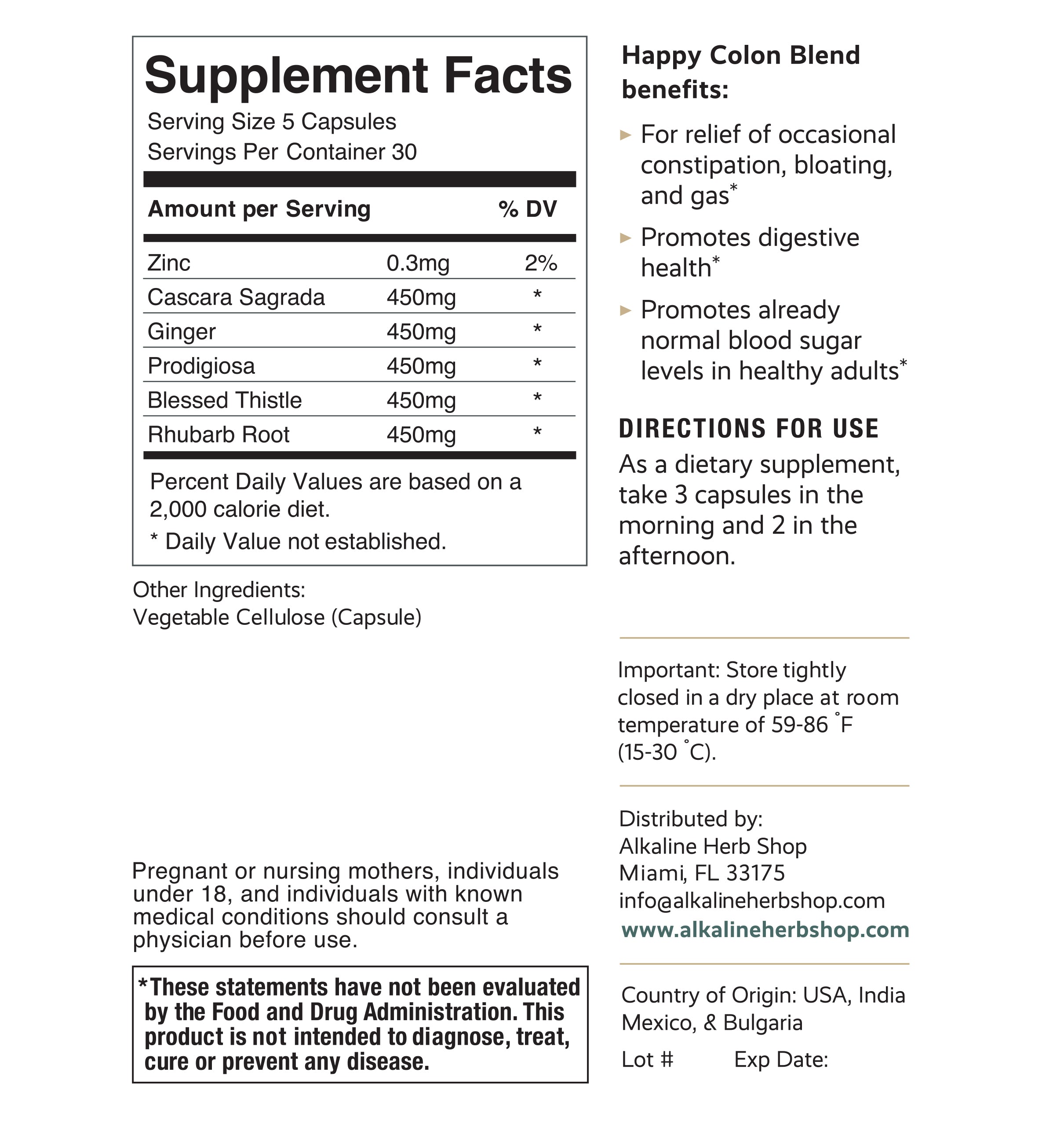 Happy Colon Cleanse Supplement Capsules (150) | Alkaline Colon Cleanse ...