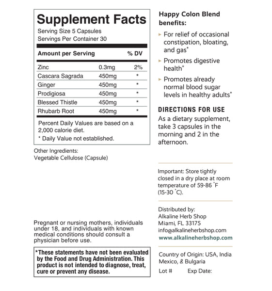 Happy Colon Cleanse Supplement Capsules (150) | Alkaline Colon Cleanse ...